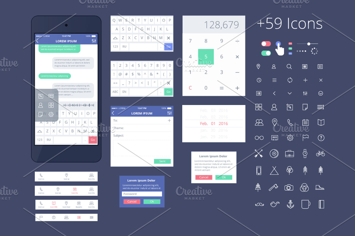 Phone GUI Template for PSD, AI, EPS., a Device Mockup by fet