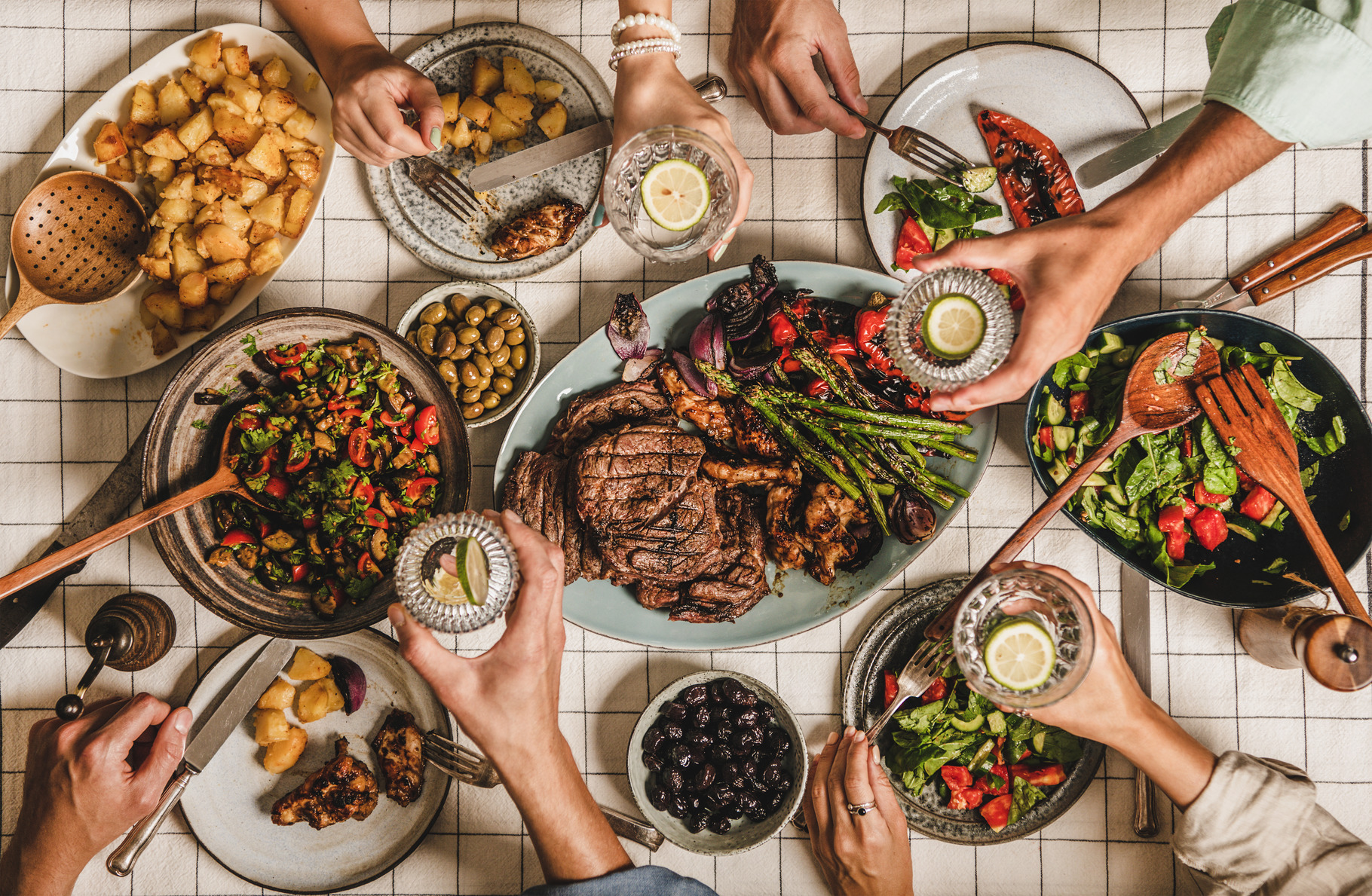 People feasting at barbeque party stock photo containing flat-lay and ...