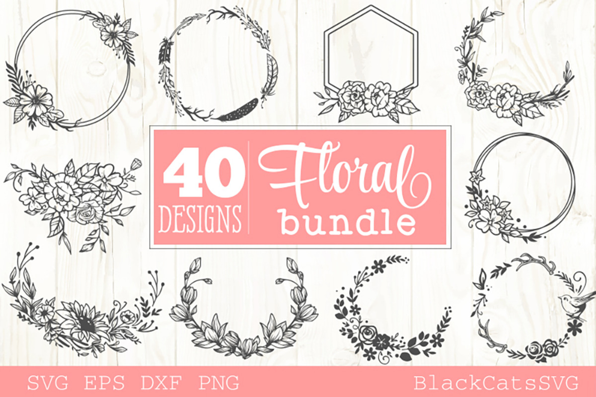 Floral frames SVG bundle 40 designs, an Illustration by BlackCatsMedia ...