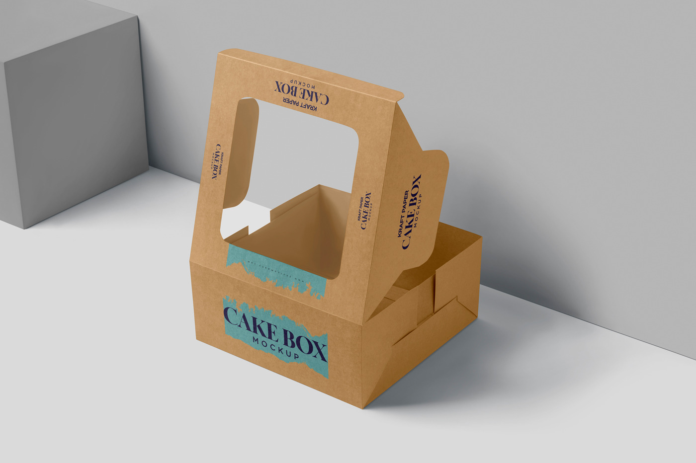 Kraft Paper Cake Window Box Mockups, a Packaging Mockup by GfxFoundry