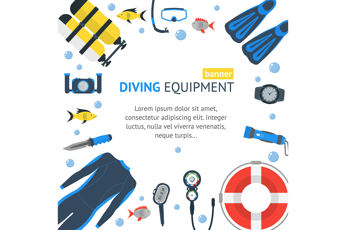 Diving Banner Flat Design Style., an Illustration by Bigmouse_art