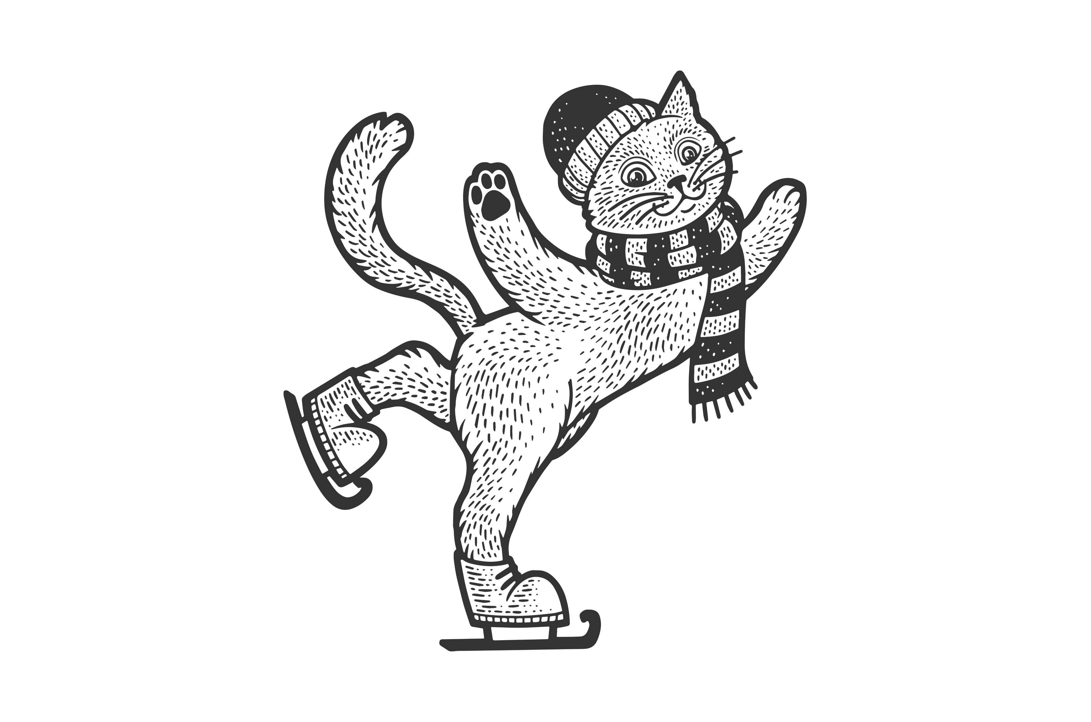 cat on skates sketch vector, an Animal Illustration by AlexArt