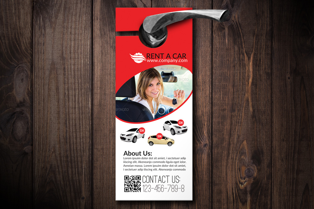 Rent A Car Door Hanger, a Magazine Template by Psd Templates