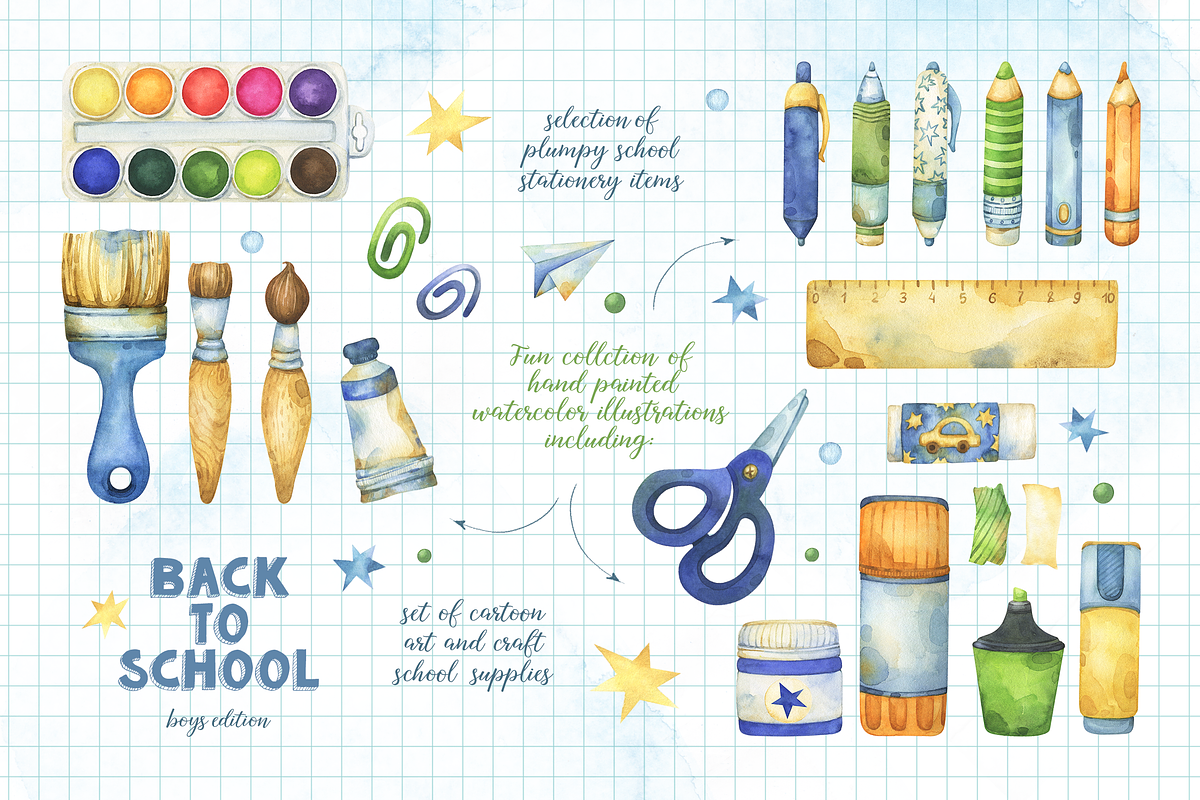 Back to School Watercolor clipart set