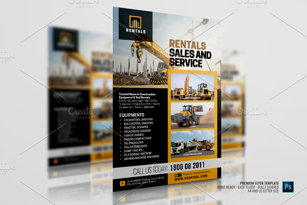 Machine and Equipment Rentals Flyer, a Flyer Template by PSDPixel