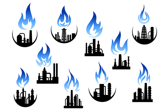 Petroleum refinery factory icons, a Graphic by Vector Tradition