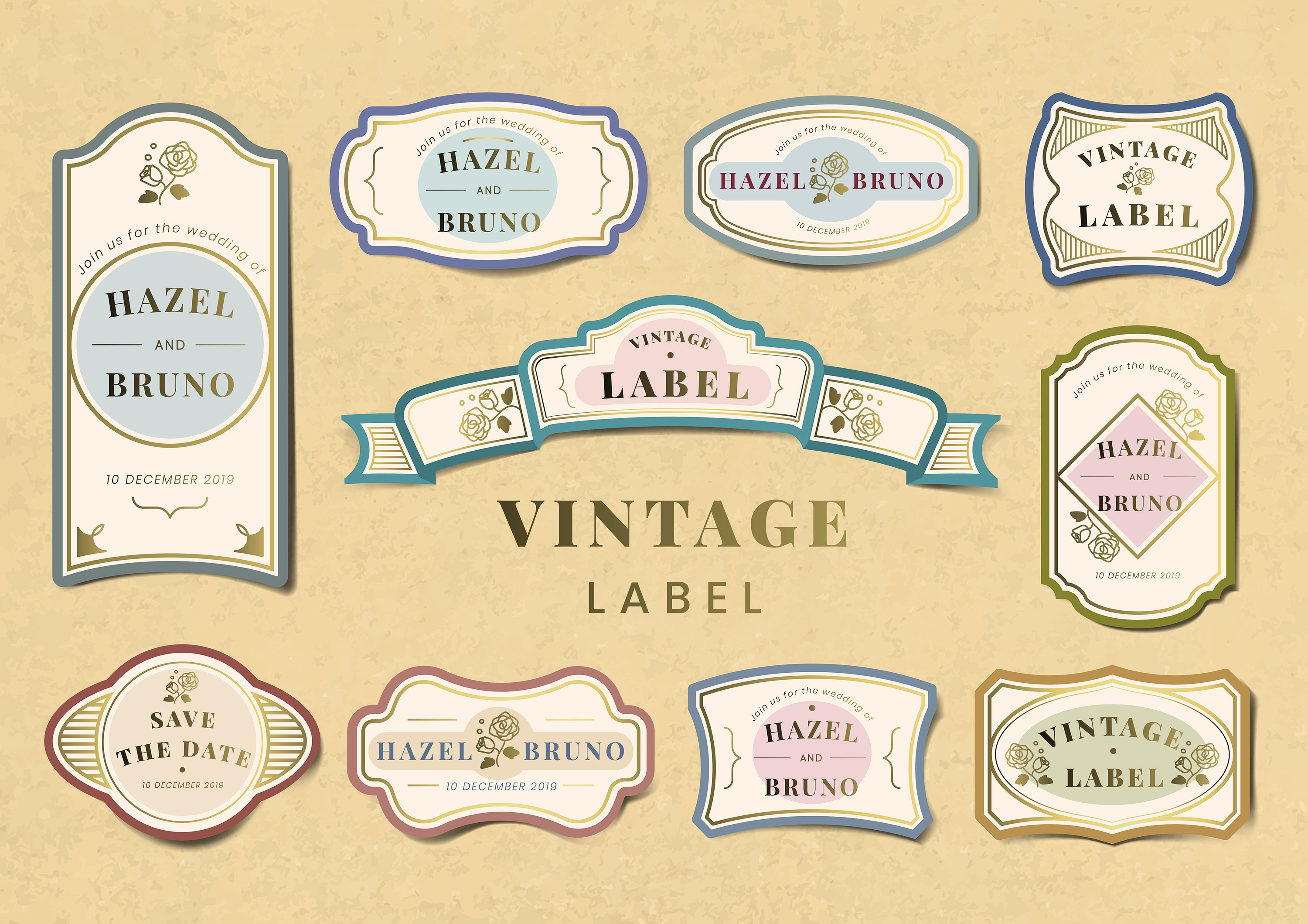 Wedding invitation label vectors, a Background Graphic by rawpixel
