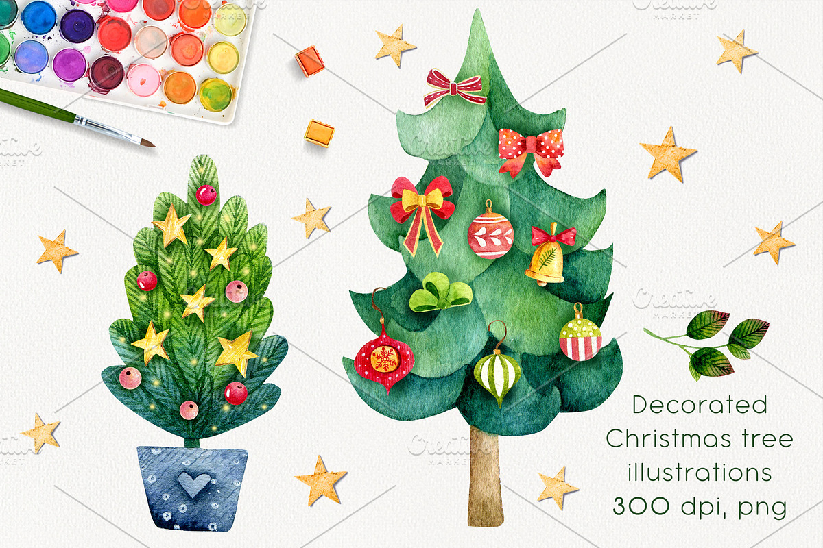Classic Watercolor Christmas Clipart, a Decorative Illustration by ...