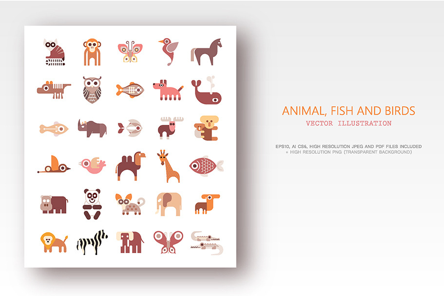 3 Animals, Fish and Birds icon sets, an Icon by danjazzia