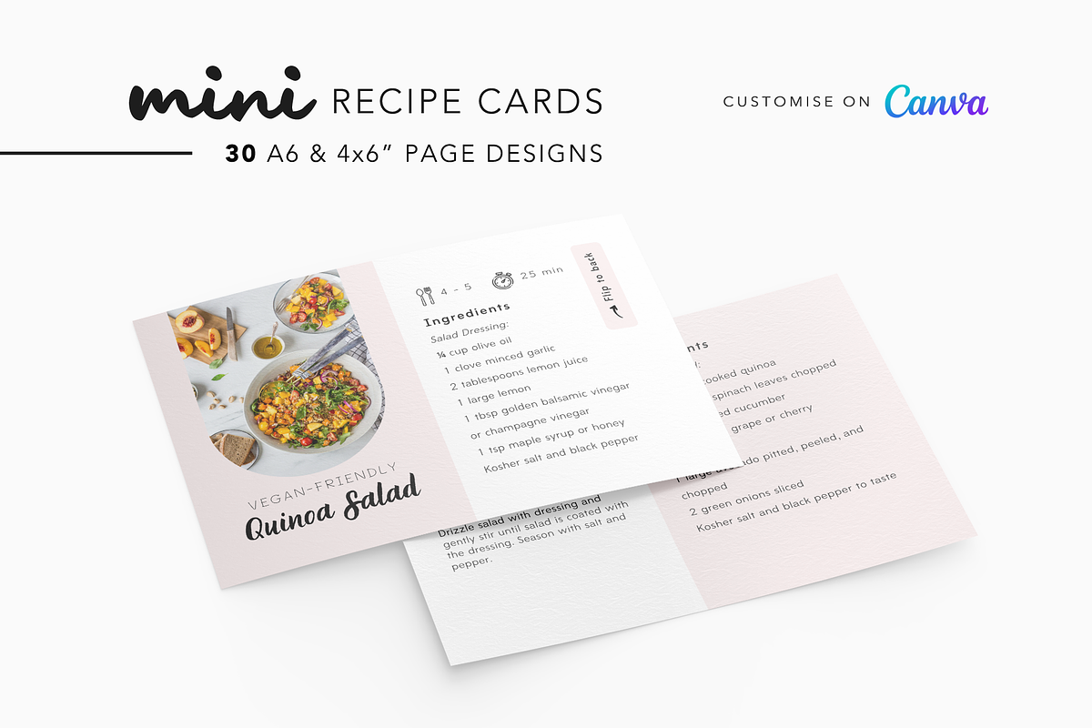 30 Mini Recipe Cards Canva Template