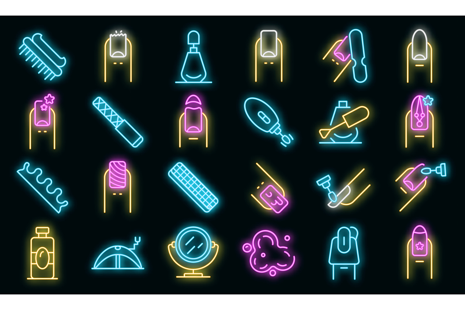 Nail icons set vector neon, a Decorative Illustration by Ylivdesign