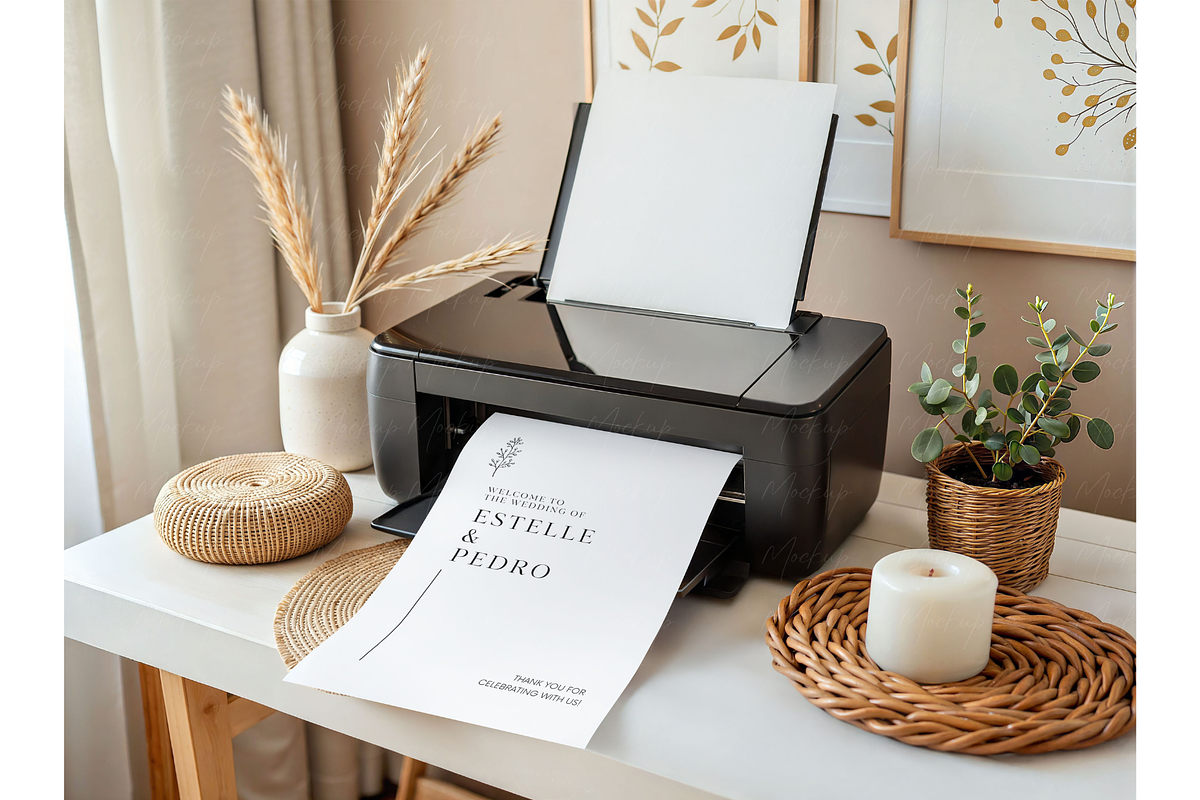 Home Office Printer Paper Mockup, a Product Mockup by TatiMockup