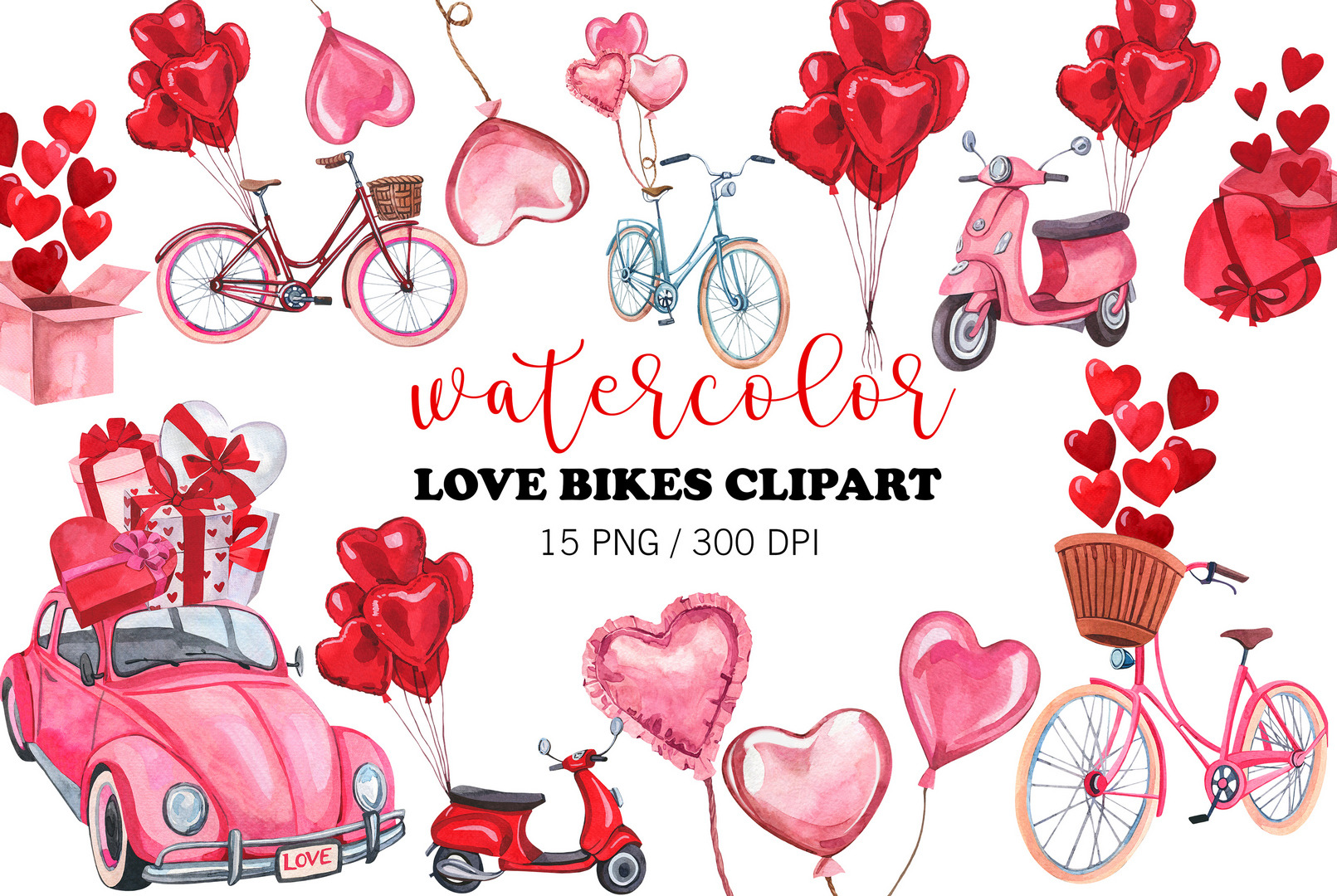 Watercolor Valentines day Clipart, PNG