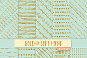Gold and soft mint digital paper, a Pattern Graphic by PeDe Designs