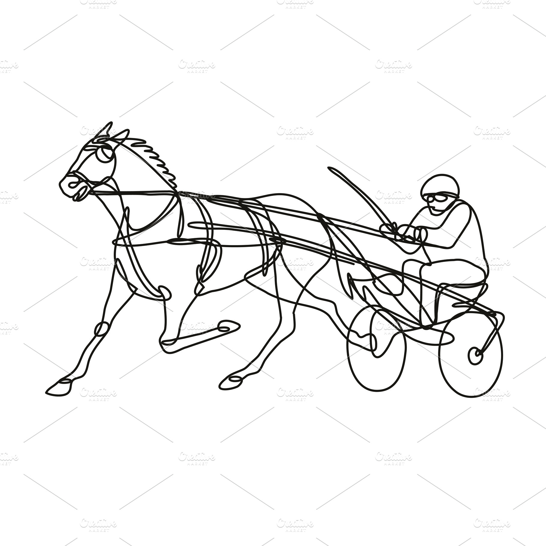 Jockey and Horse Harness Racing Side View Continuous Line Drawing, a ...