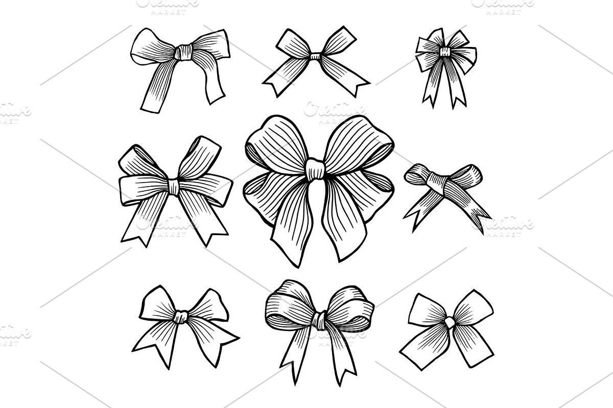 Set of bows, hand drawn, a Decorative Illustration by IllustrationArtShop