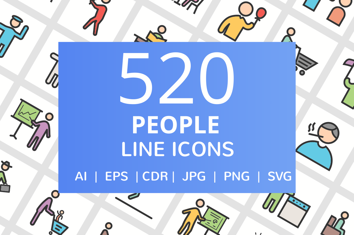 520 People Filled Line Icons, an Outline Icon by IconBunny