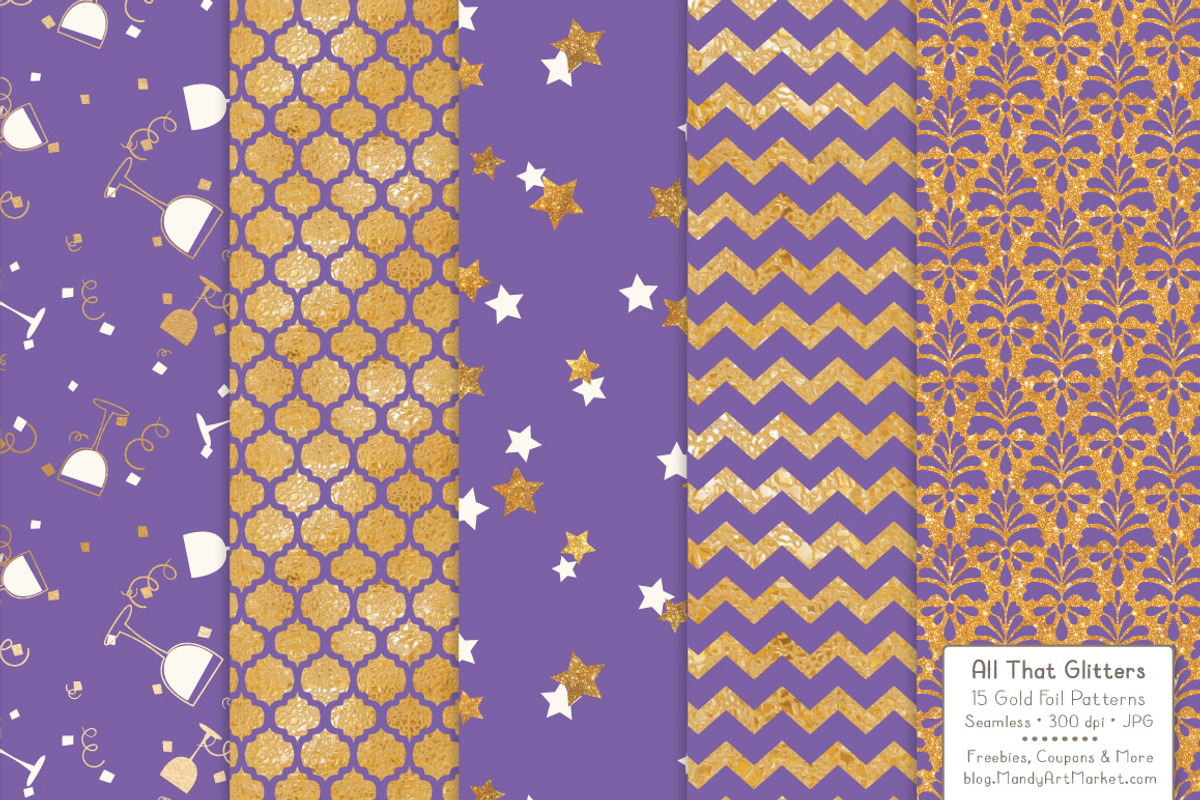 Gold Foil Digital Papers in Purple, a Pattern Graphic by Amanda Ilkov