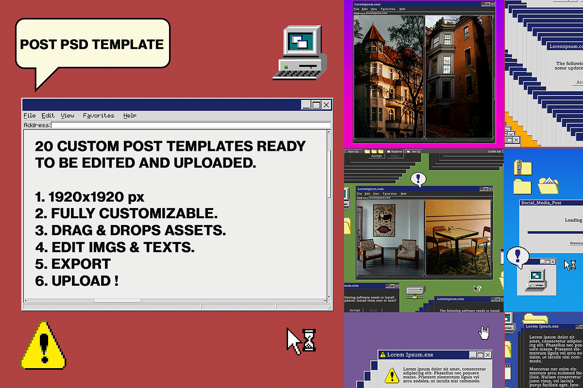 RETRO UI KIT Elements + Templates, a Social Media Template by Headquarters