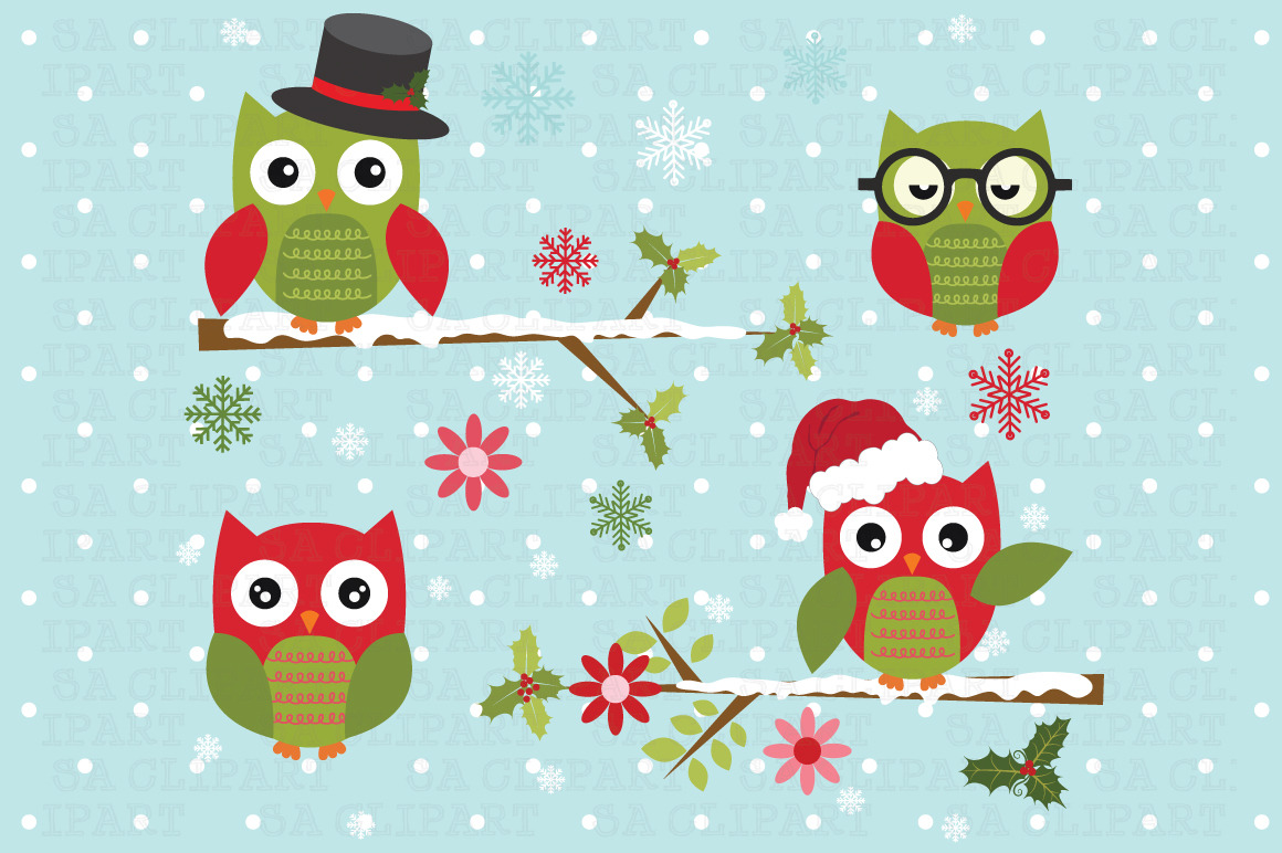 Christmas Owl ClipArt, an Illustration by SA ClipArt