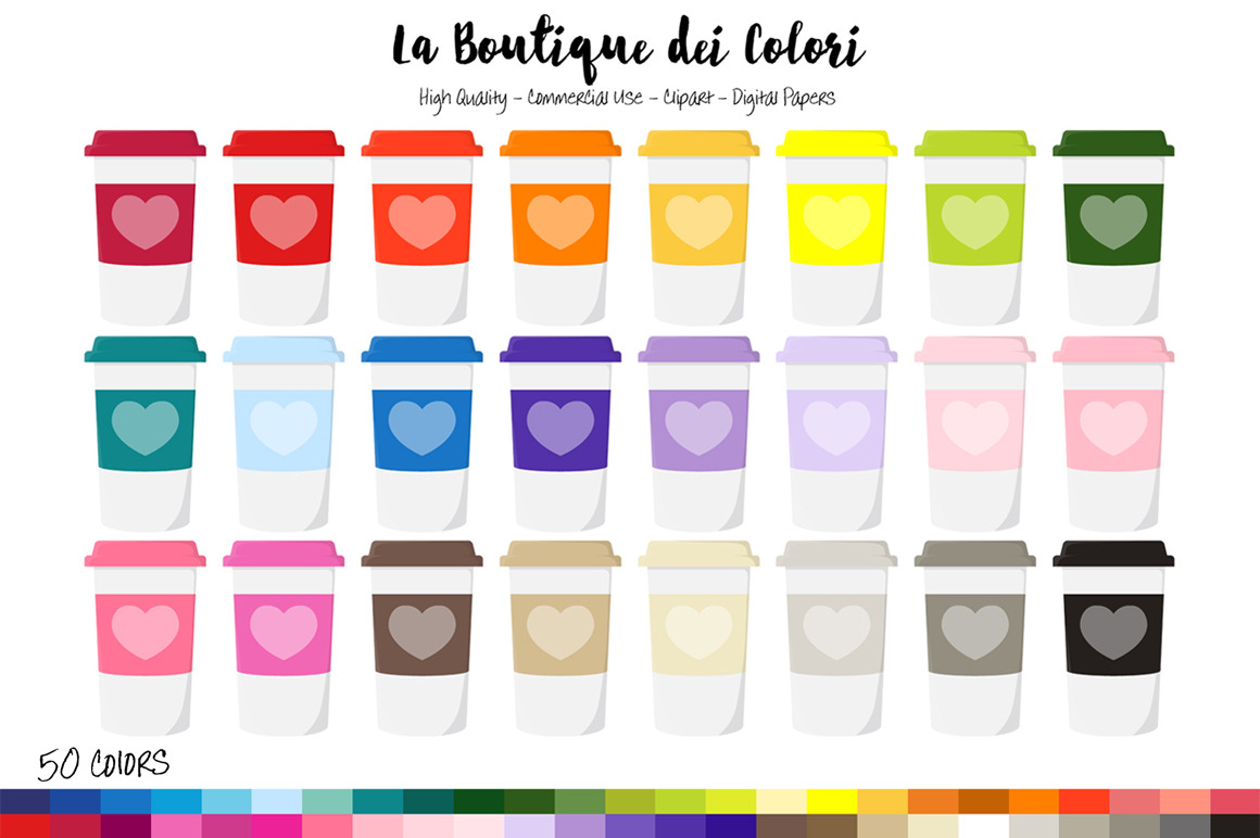 50 Rainbow Coffee Cup Clipart, a Food Illustration by La Boutique dei ...