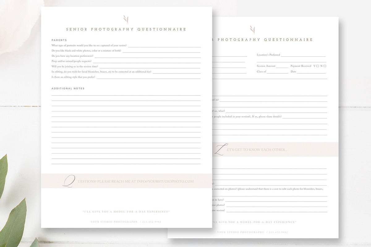 Senior Photography Questionnaire, a Stationery Template by By Stephanie ...
