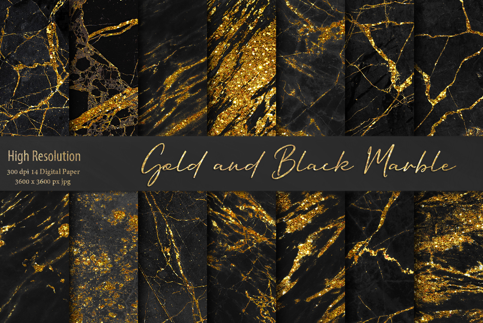Gold Glitter & Black Marble Textures, a Texture Graphic by by creative ...