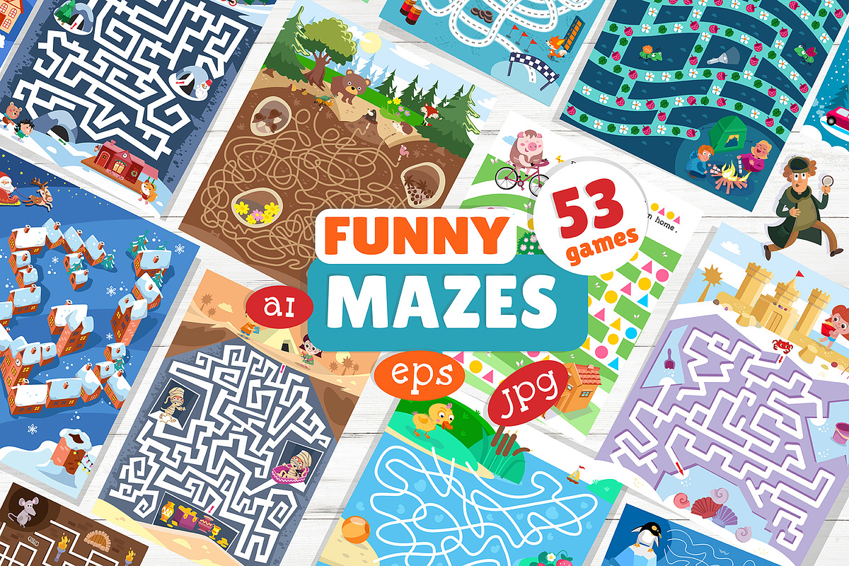 53 Funny Mazes for Kids | Creative Market