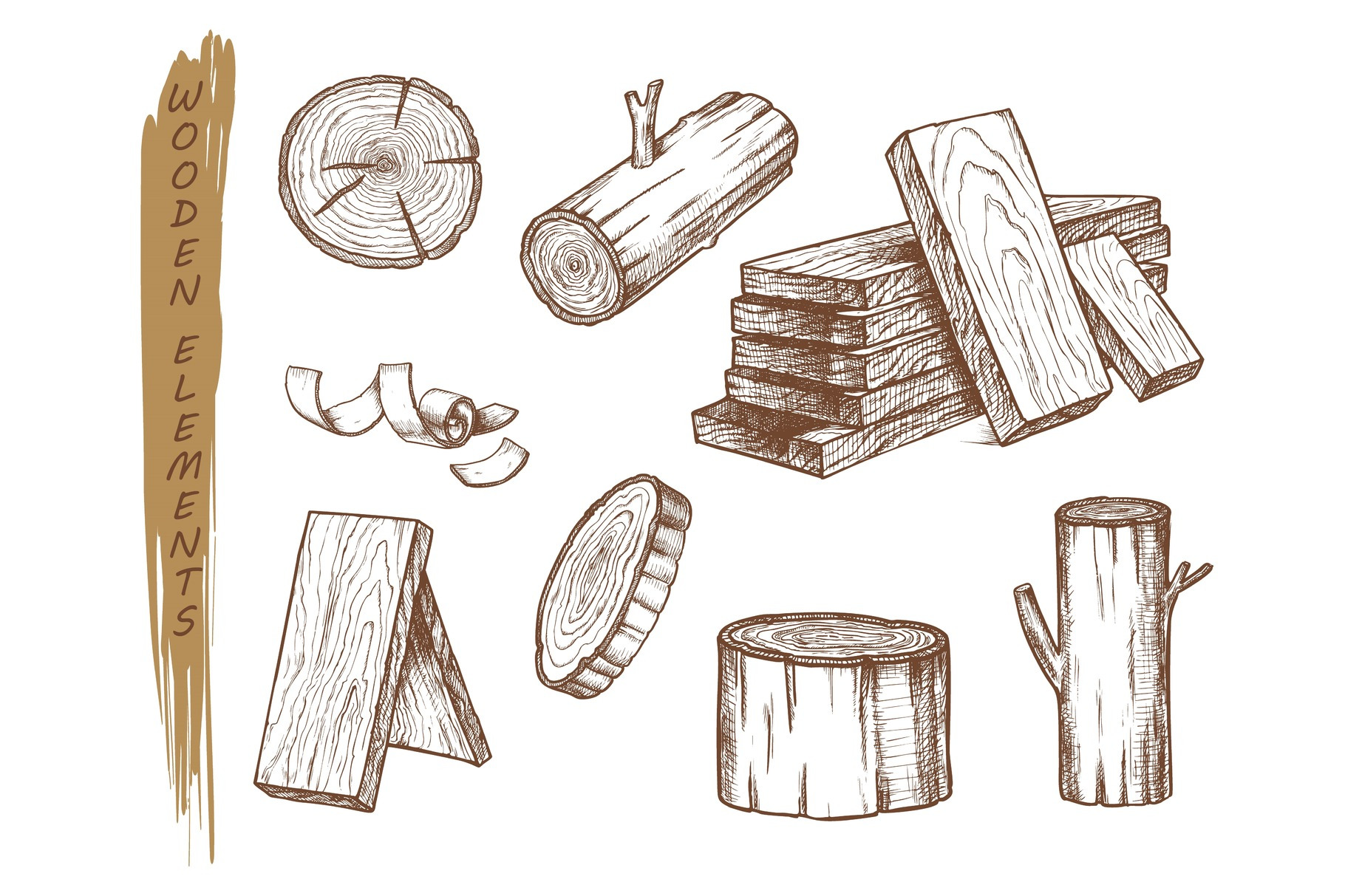 Isolated sketch of wooden elements | Nature Stock Photos ~ Creative Market