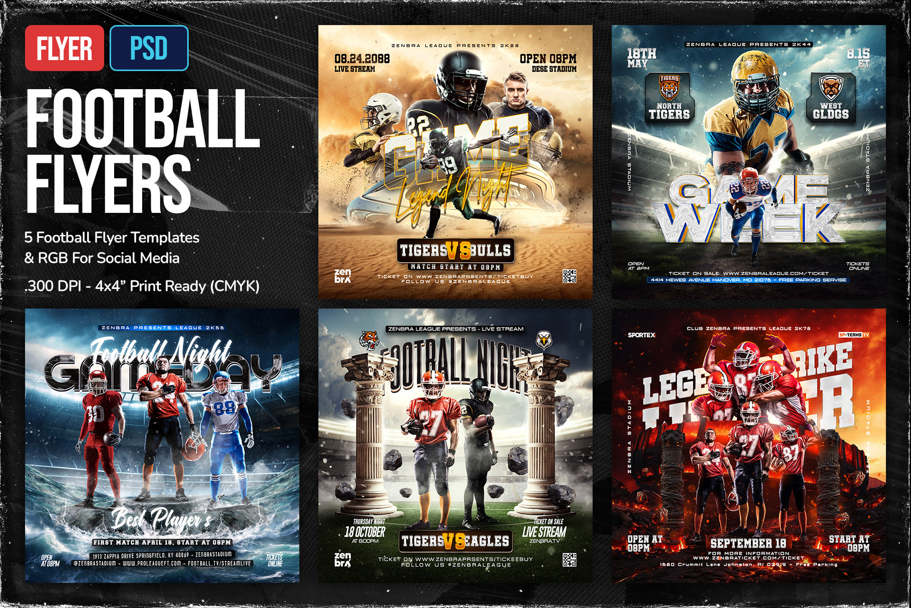 5 Football Flyer Templates, a Flyer Template by Onarch Graphic