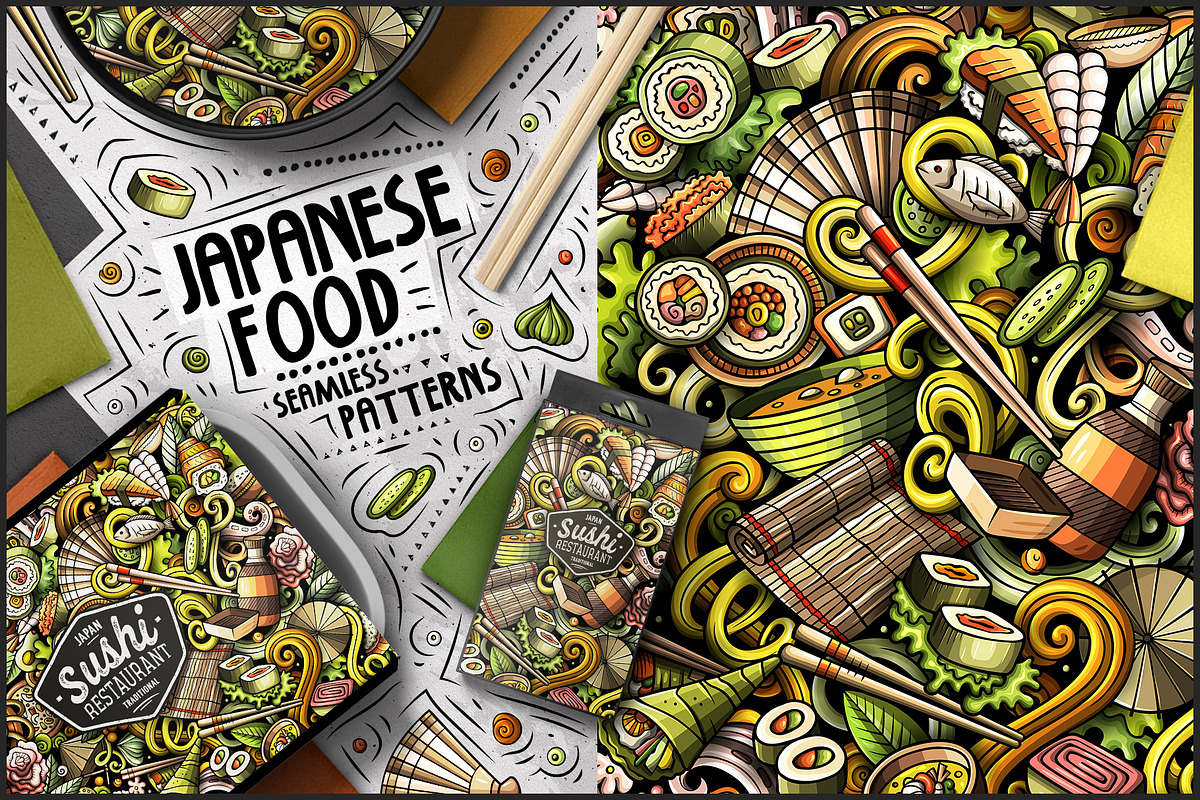 7 Japanese Food Seamless Patterns, a Pattern Graphic by BALABOLKA