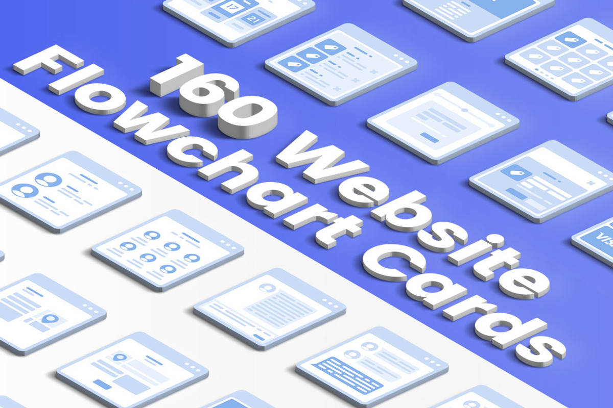 160 Website Flowchart Cards, a Print Template by The UI Shop