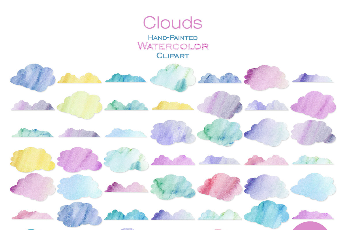 Watercolor Rainbow Clouds Vol. 2, an Object Graphic by ClipartBrat ...