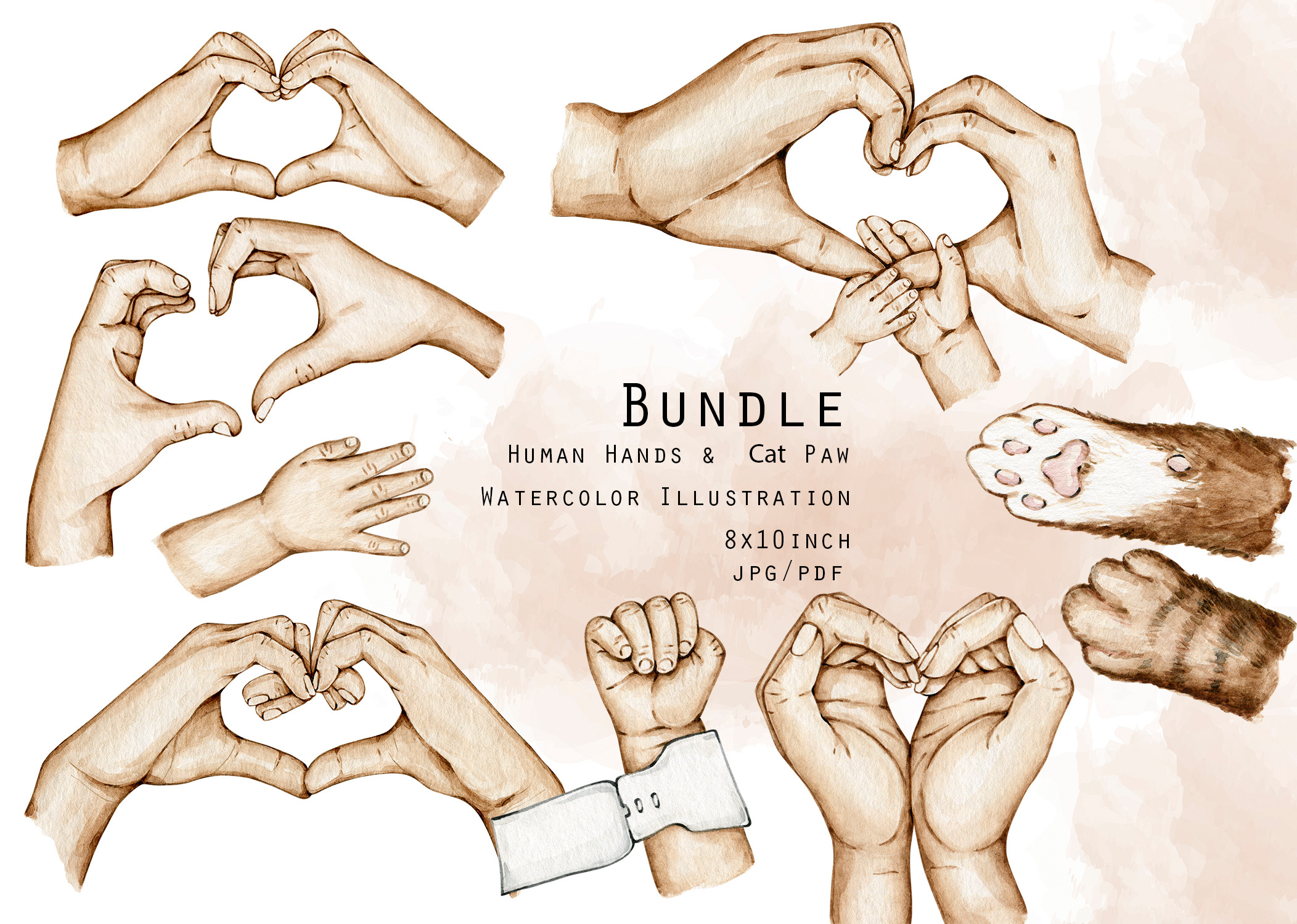 Hands Heart & Cat Paw, a Decorative Illustration by EkaterinaViArt