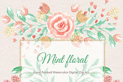 Mint/coral watercolor flower clipart | Illustrations ~ Creative Market