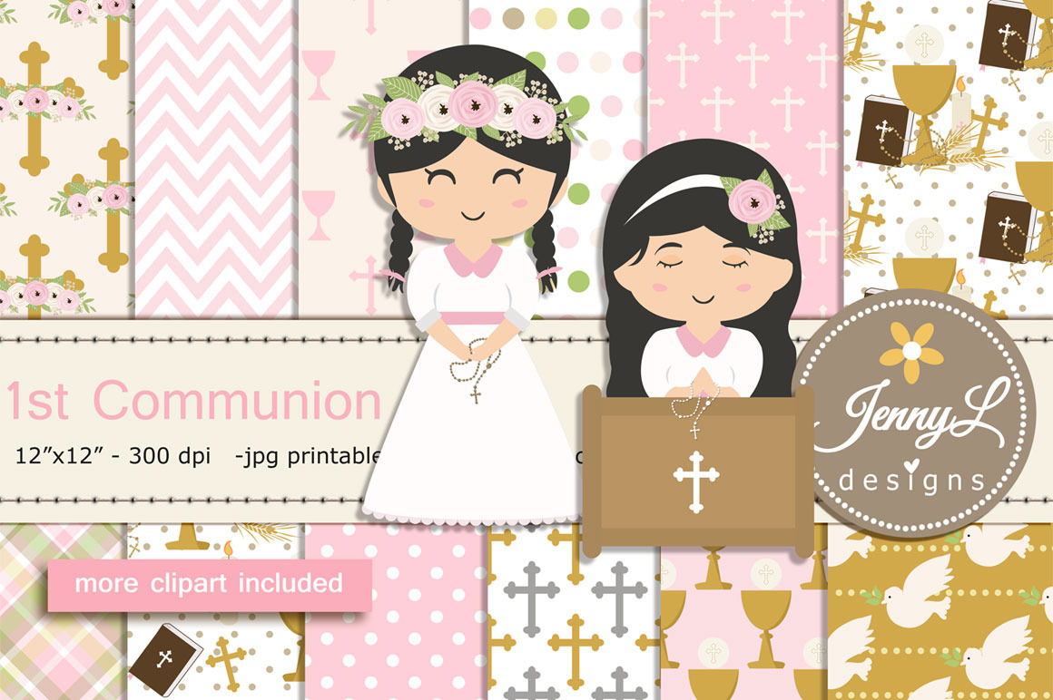 1st Communion Girl Digital Papers | Graphic Patterns ~ Creative Market