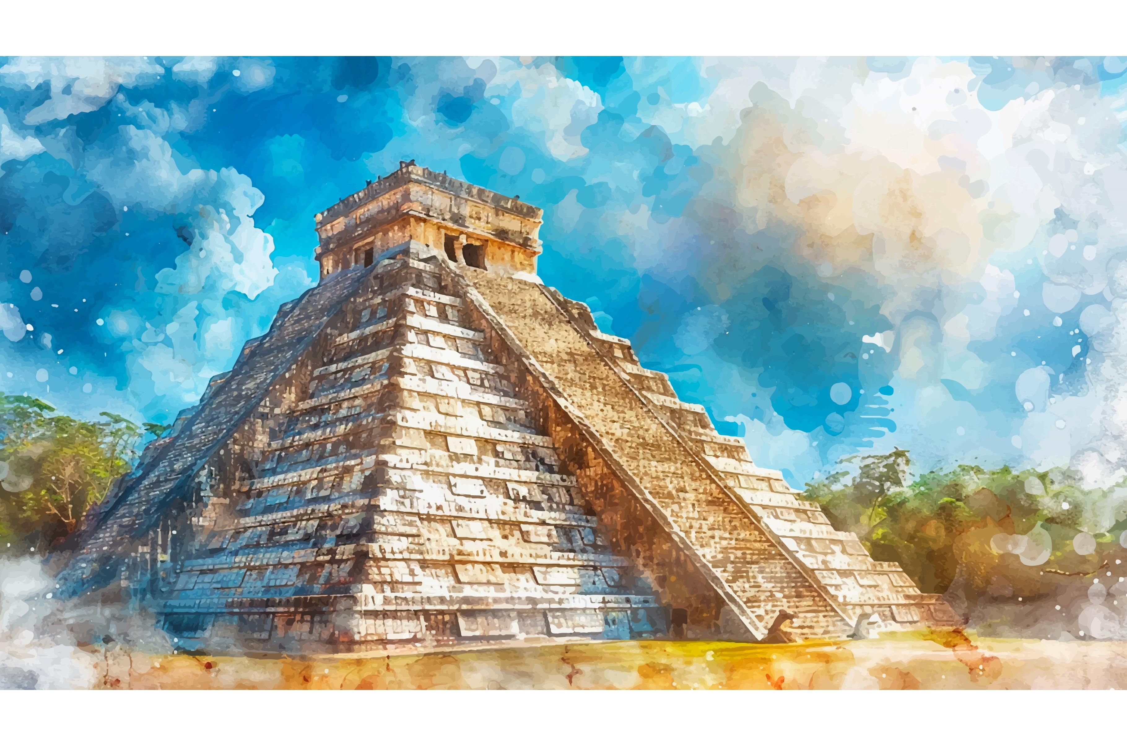 Chichen Itza Watercolor Illustration, an Object Illustration by LadadikArt