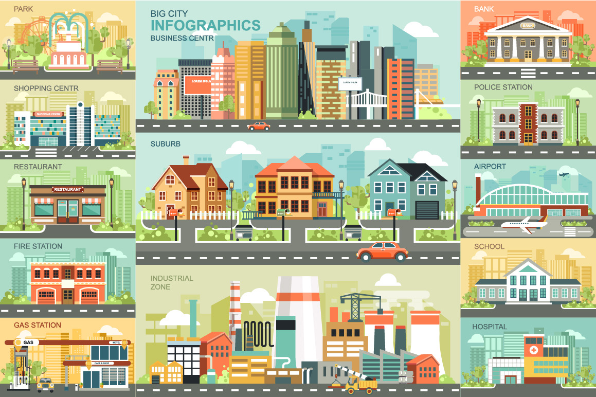 City Life Flat Infographic, a Presentation Template by alexdndz