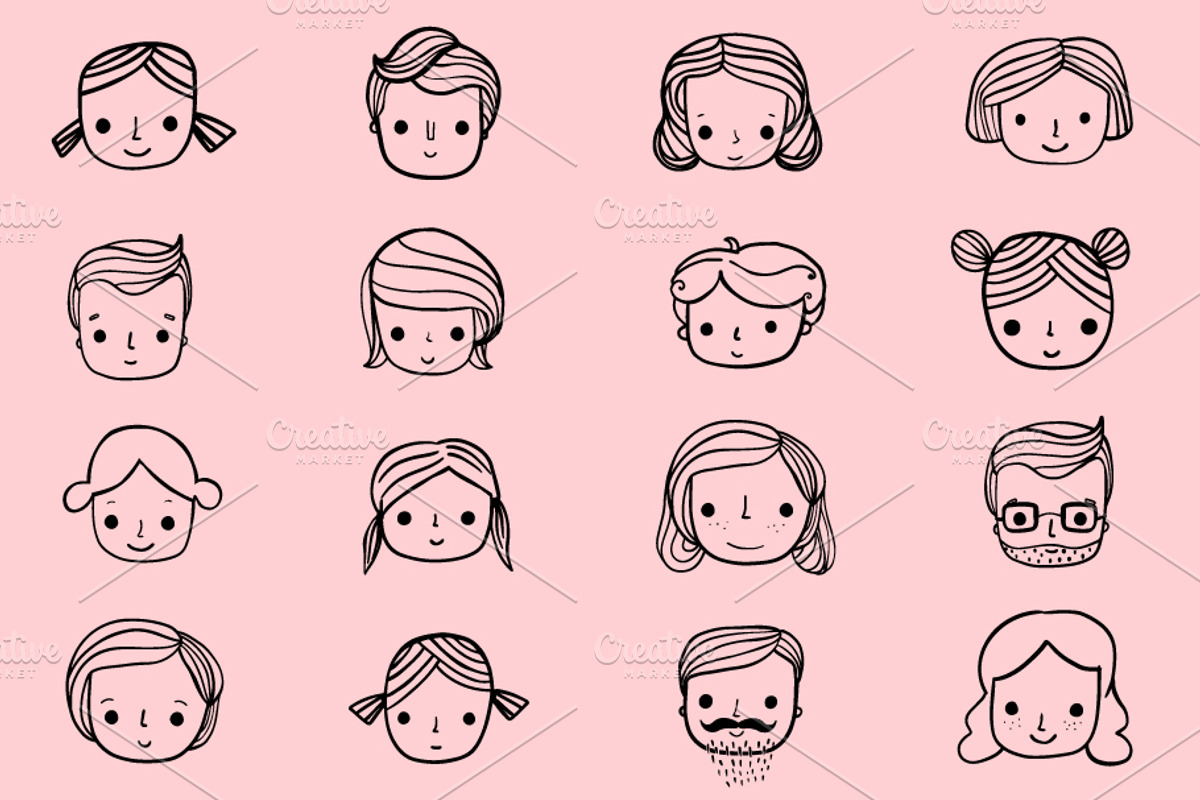 Cute Hand Drawn Faces Clip Art Set, an Education Illustration by ...