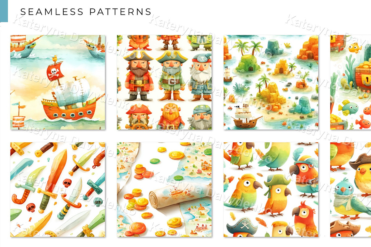 Pirate Kids Bundle Objects Pattern, a Person Illustration by Bubert Art