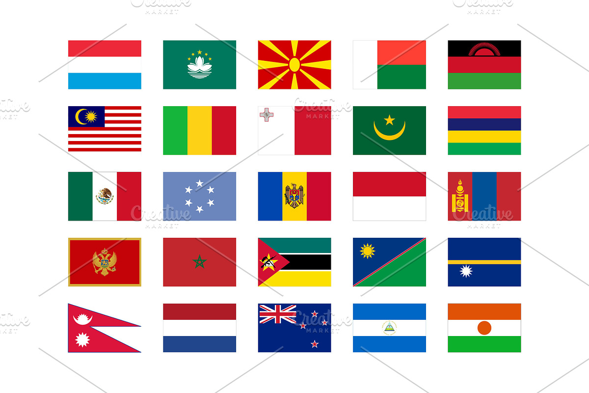 207 National Flags Flat Icon Set, a Solid Icon by shahsoft