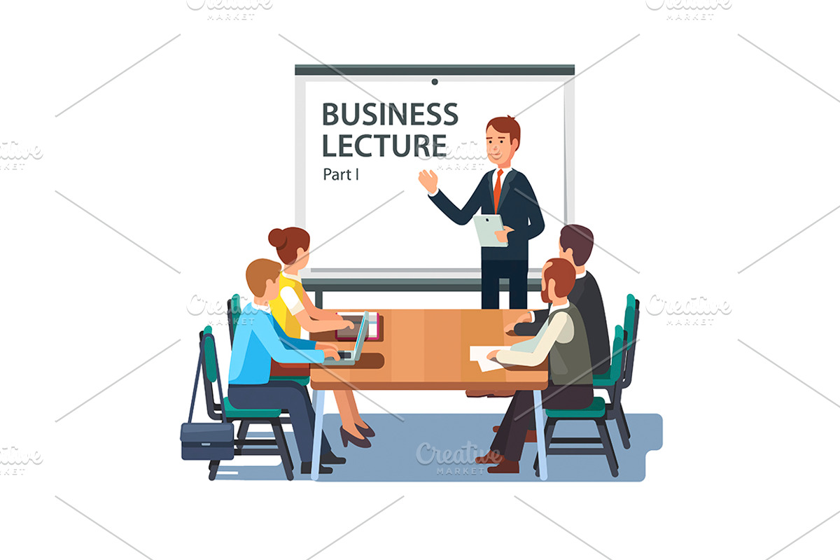 Business teacher giving lecture, an Education Illustration by ...