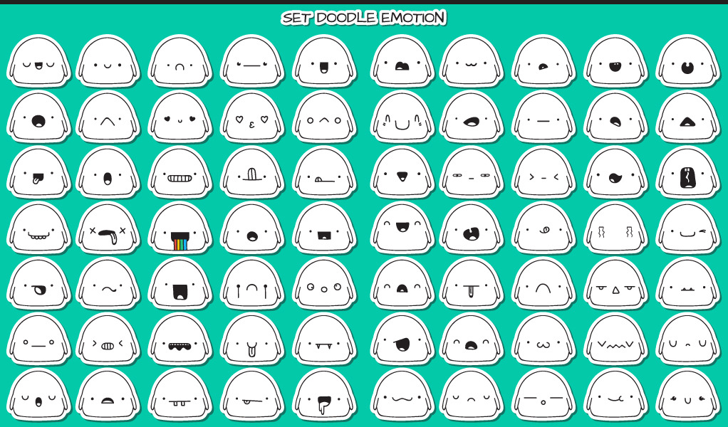 Set 70 stickers cute doodle emotions, an Object Graphic by Modern vector