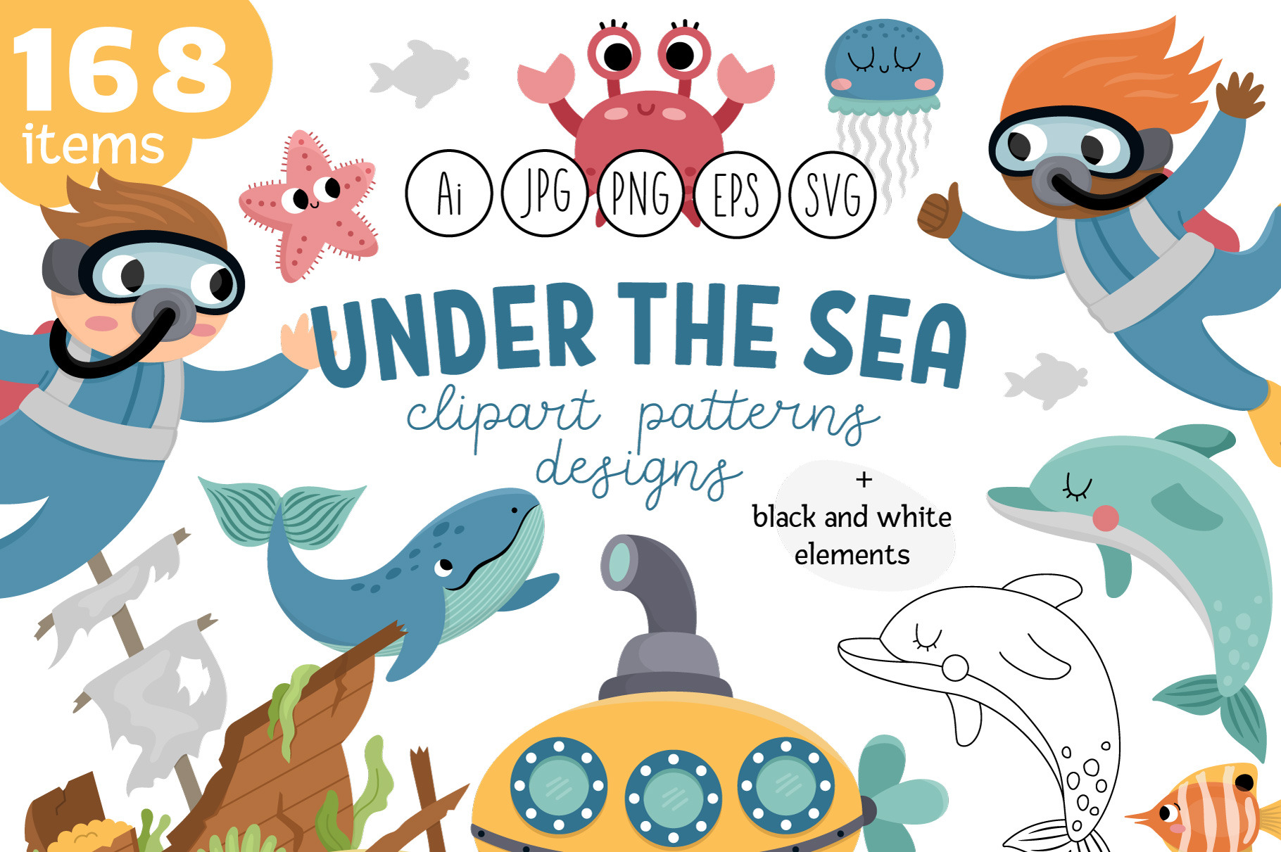 Under the sea clipart collection, an Animal Illustration by Lexi Claus