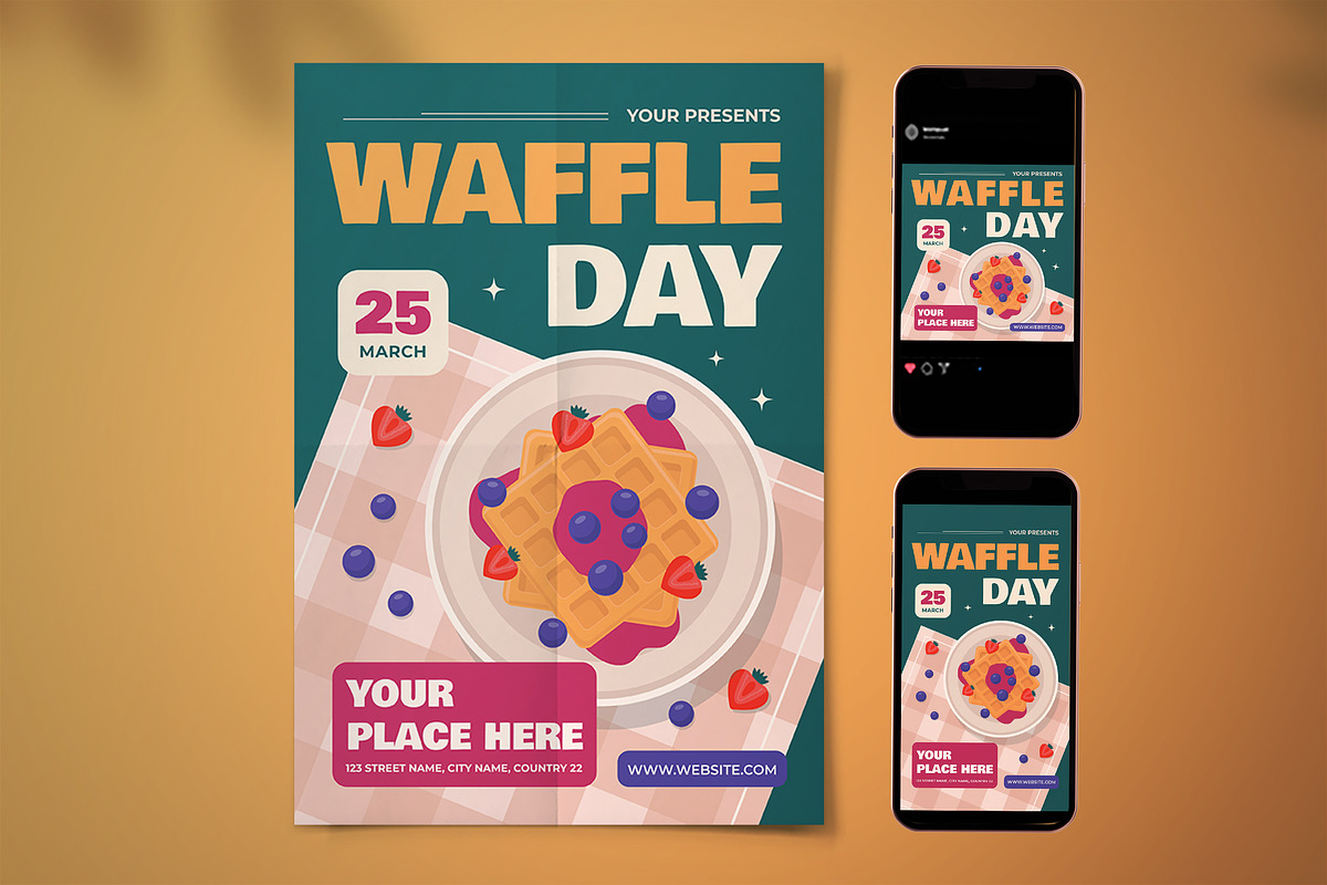 World Waffle Day Flyer Set | Creative Market