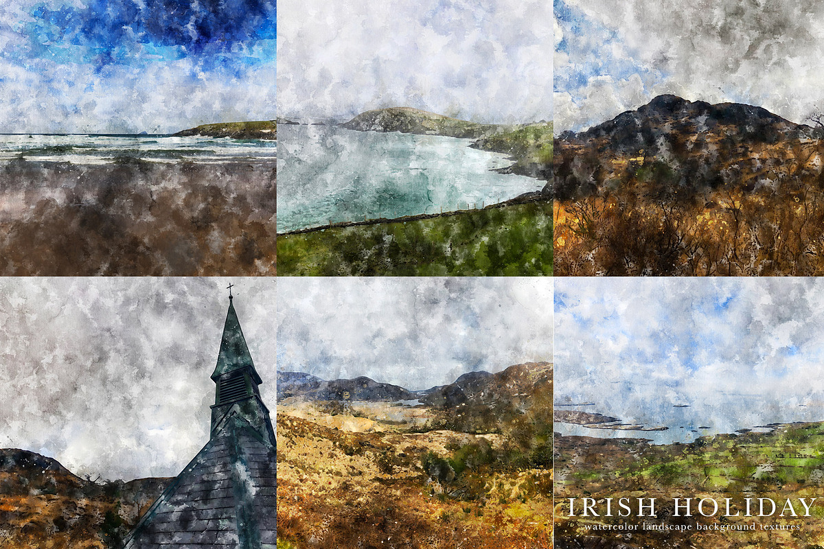 Irish Holiday Watercolor Landscapes, a Texture Graphic by Eclectic ...