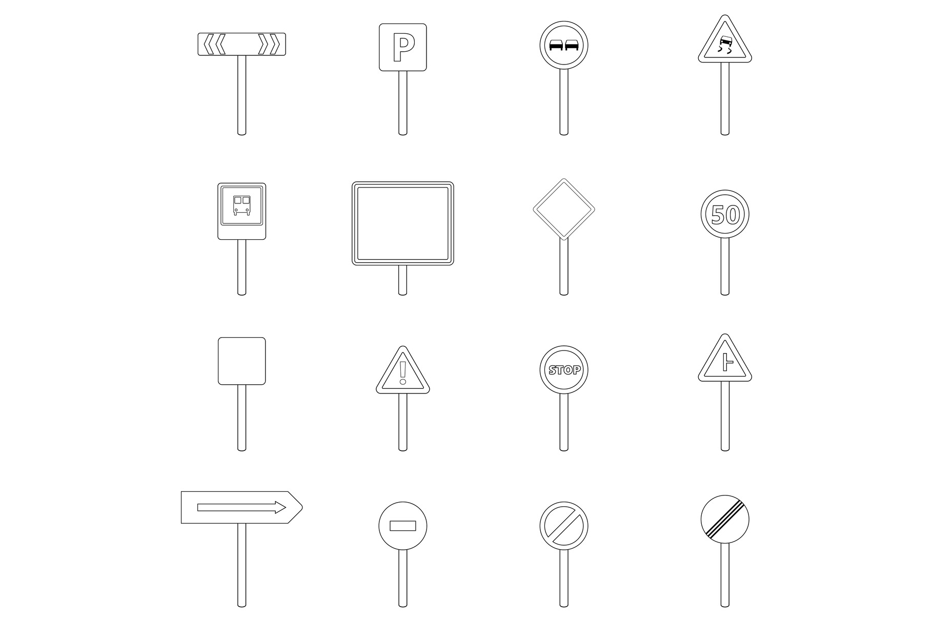 Road signs icon set outline, an Object Illustration by Ylivdesign