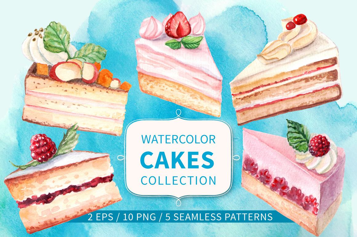watercolor cakes collection, a Food Illustration by Lemaris