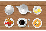 Tea party set on wooden table, a Food Illustration by Siberian Art