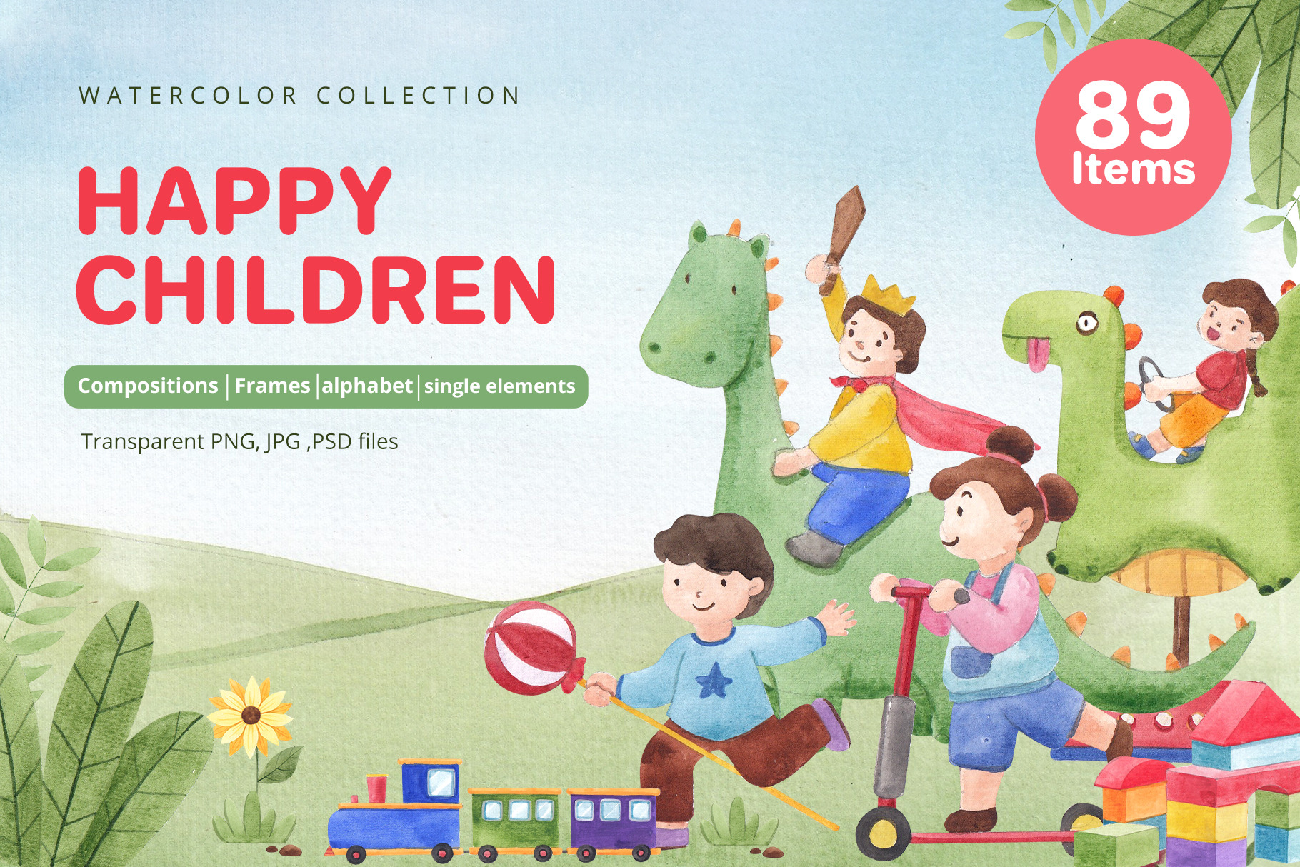Happy Children Watercolor, an Illustration by CreativeValuation